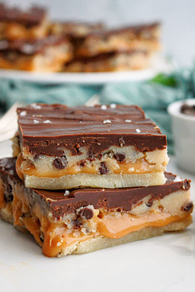 Salted Caramel Cookie Dough Billionaire Bars - Maria's Mixing Bowl